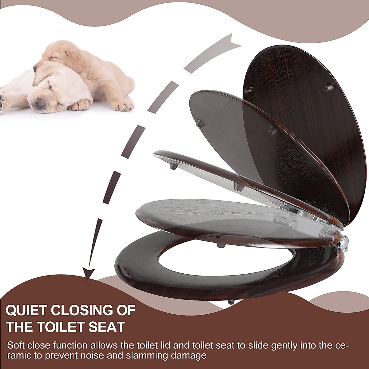 Round Toilet Seat Molded Wood Toilet Seat with Quietly Close and Quick Release Hinges, Easy to Install also Easy to Clean by Angol Shiold (Round, Dark Brown)