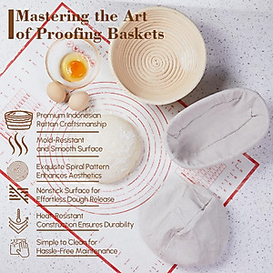 17 Pieces Banneton Bread Proofing Basket Set - 9 inch Round and 10 inch Oval Sourdough Bread Proofing Baskets - A Complete Bread Making Kit, Danish Whisk, Bowl Scraper, Dough Scraper, & Bread Lame