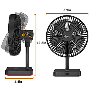 Hiree Personal USB Desk Fan with LED Lights, Quiet Air Circulator Table Fan with 1 USB Charging Port - Suitable for Home, Bedroom, Office