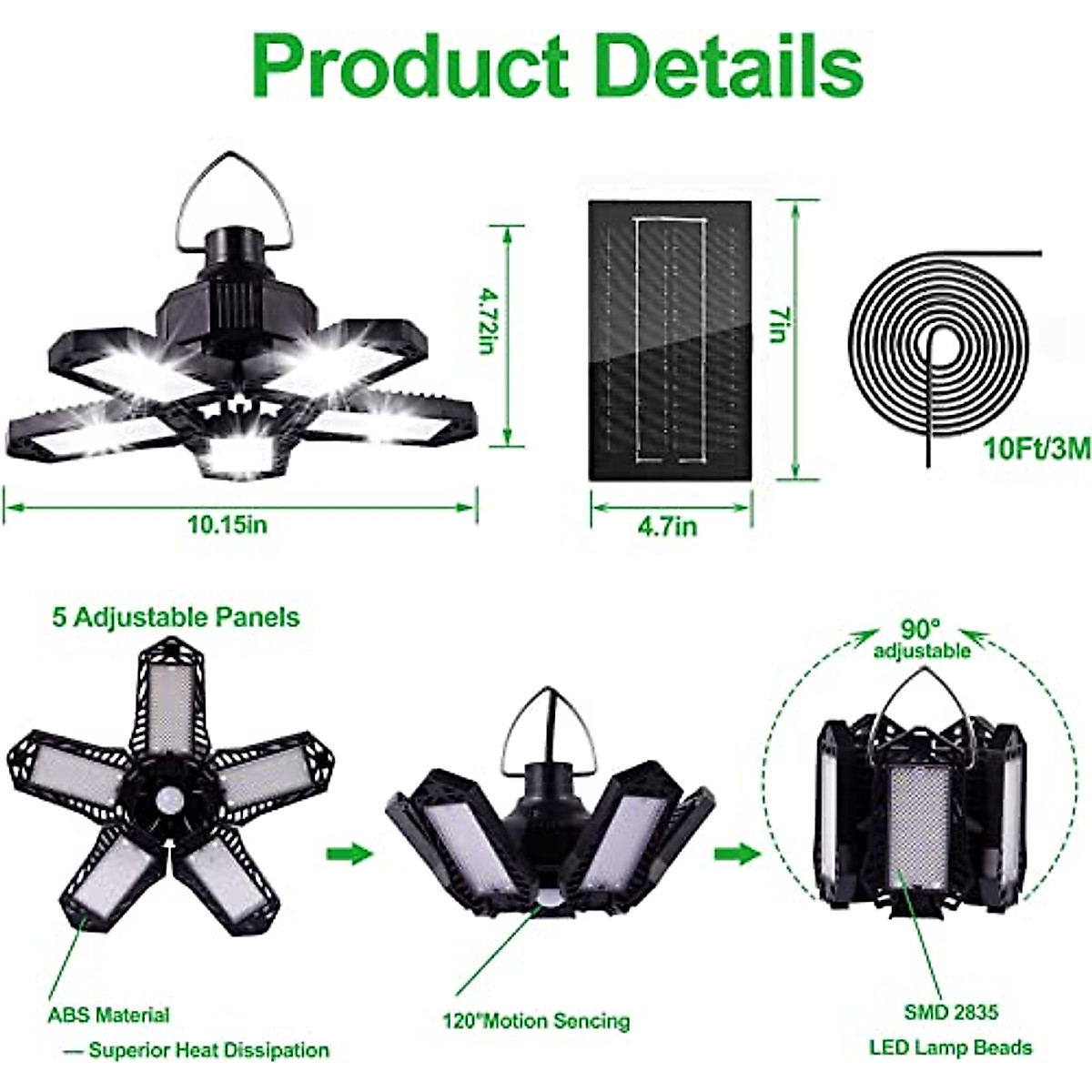 Solar Shed Light Indoor Outdoor,Waterproof Solar Pendant Light 6500K Solar Motion Sensor Light with Remote Control 5-Leaf Adjustable Solar Garage Lights for Home,Shop,Barn,Garden,Patio (Single-Head)