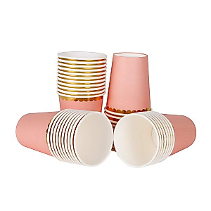 Geeklife Pastel Orange Paper Party Cups with Gold Border, Gold Foil Disposable Paper Cups 9oz for Wedding,Party,Cocktail and Anniversary Dinner, 40Pcs