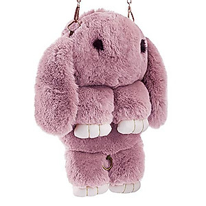 Ylucky Girls Rabbit Faux Fur Backpack Bunny Hare Shoulder Bags Plush Doll Crossbody Handbag Knapsack Women Travel Satchel One Size