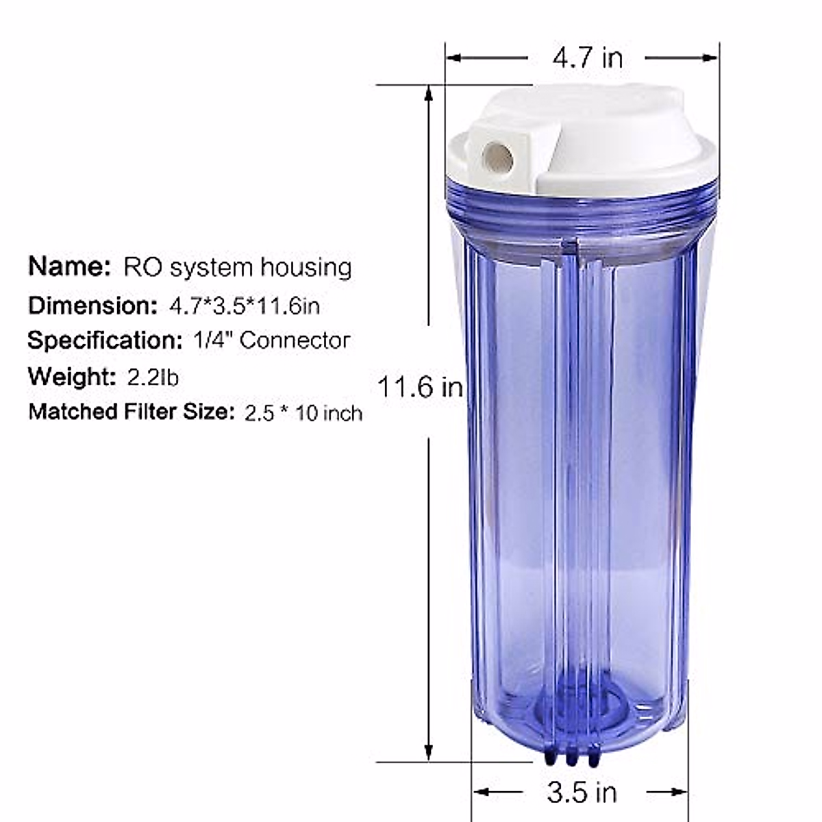 Geekpure 10 Inch Reverse Osmosis Water Filter Housing for RO Filtration System -1/4" Port-2.5" x 10"-Clear