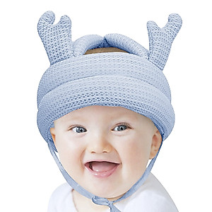 Baby Infant Toddler Head Protector Breathable Headguard Cute Hat, Adjustable No Bumps Safety Hat Head Cushion Bumper Bonnet for 6-36 Months Crawling Walking (Deer Blue)