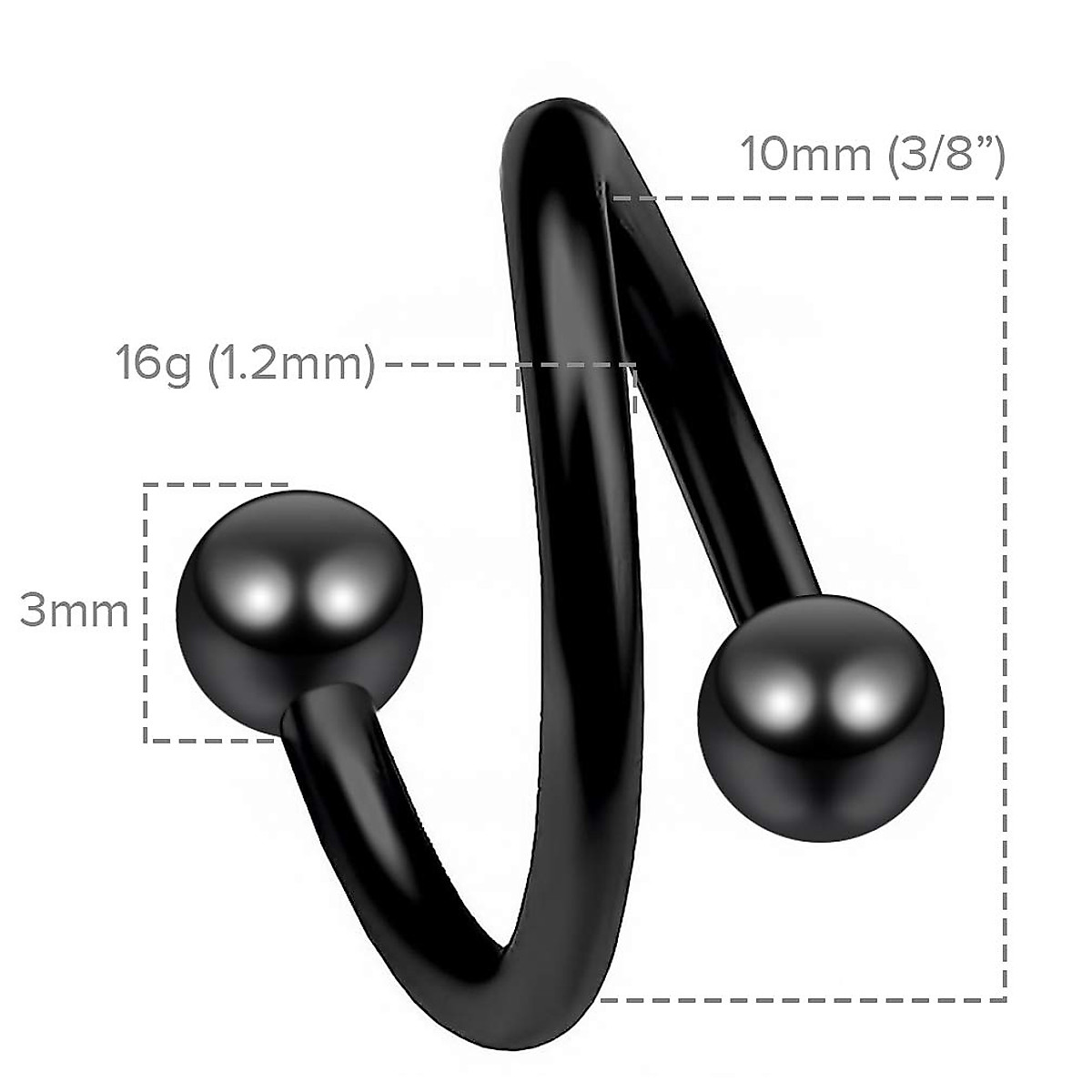 2pc Twisted Barbell 16g Spiral Pierce Earring Twist Daith Helix Tragus Navel Belly Button Ring 10mm