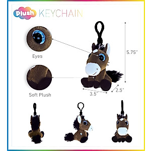 DolliBu Big Eyes Horse Stuffed Animal Toy Keychain - Soft Horse Keychain Stuffed Animals Small Charm for Backpack, Handbag and Purse, Perfect Horse Plush Animal Toys for Kids and Adults - 5.75 Inches