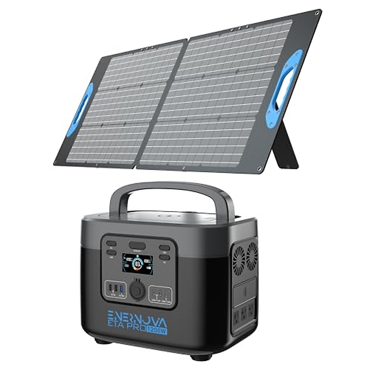 enernova 1200W Portable Power Station with 80W Solar Panel, Outdoor Generator with AC Outlets, LED Light for Camping, RV, Solar Generator