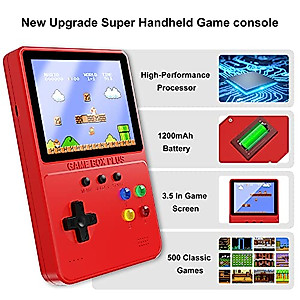 Heiko Retro Portable Handheld Game Console to Experience 500 Classic Games Anytime Anywhere, 3.5In Screen Video Game Console 1200mAh, Handheld Video Game Support for Connecting TV & Two Players(Red)