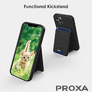 PROXA Kickstand Card Holder Case for iPhone 13 Pro Max - Compatible with Apple MagSafe Charger/Anti-degaussing/Up to 3 Cards - Compatible with Apple iPhone 13 Pro Max 6.7 inch/MagSafe Charger-Black