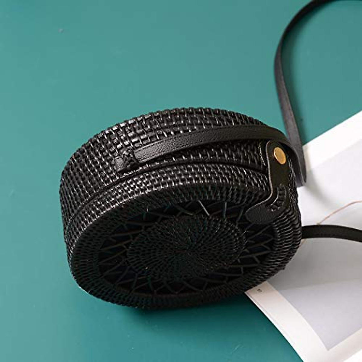 Gets Women's Woven Bag Round Handmade Rattan Shoulder Bag Cross Body Boho Beach Bag (Ordinary)