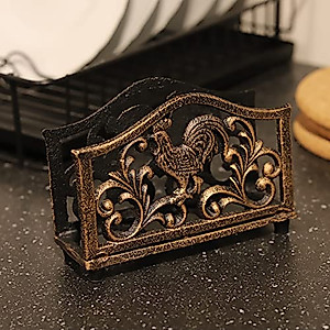 Napkin Holder for Table, Bronze Napkin Holders for Paper Napkins, Cast Iron Rooster Design with Rustic Farmhouse Style for Home and Kitchen by Witsbrez (Bronze Rooster)