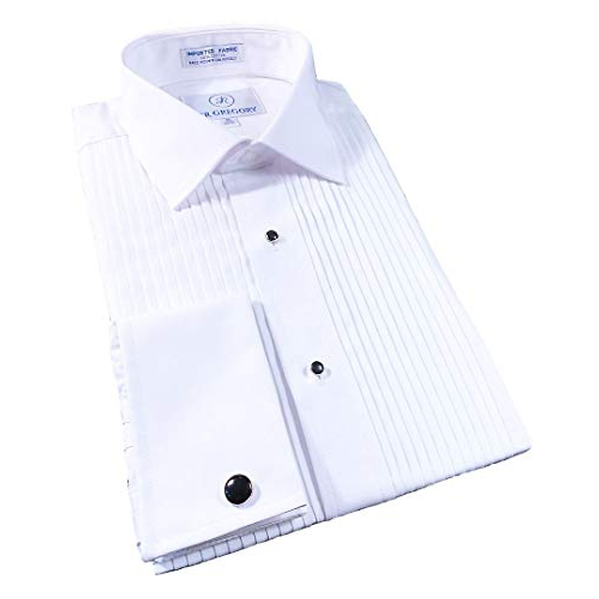 Sir Gregory Men's Regular Fit Tuxedo Shirt 100% Cotton Laydown Collar French Cuff 1/4 Inch Pleat 16.5 Neck 32/33 Sleeve White