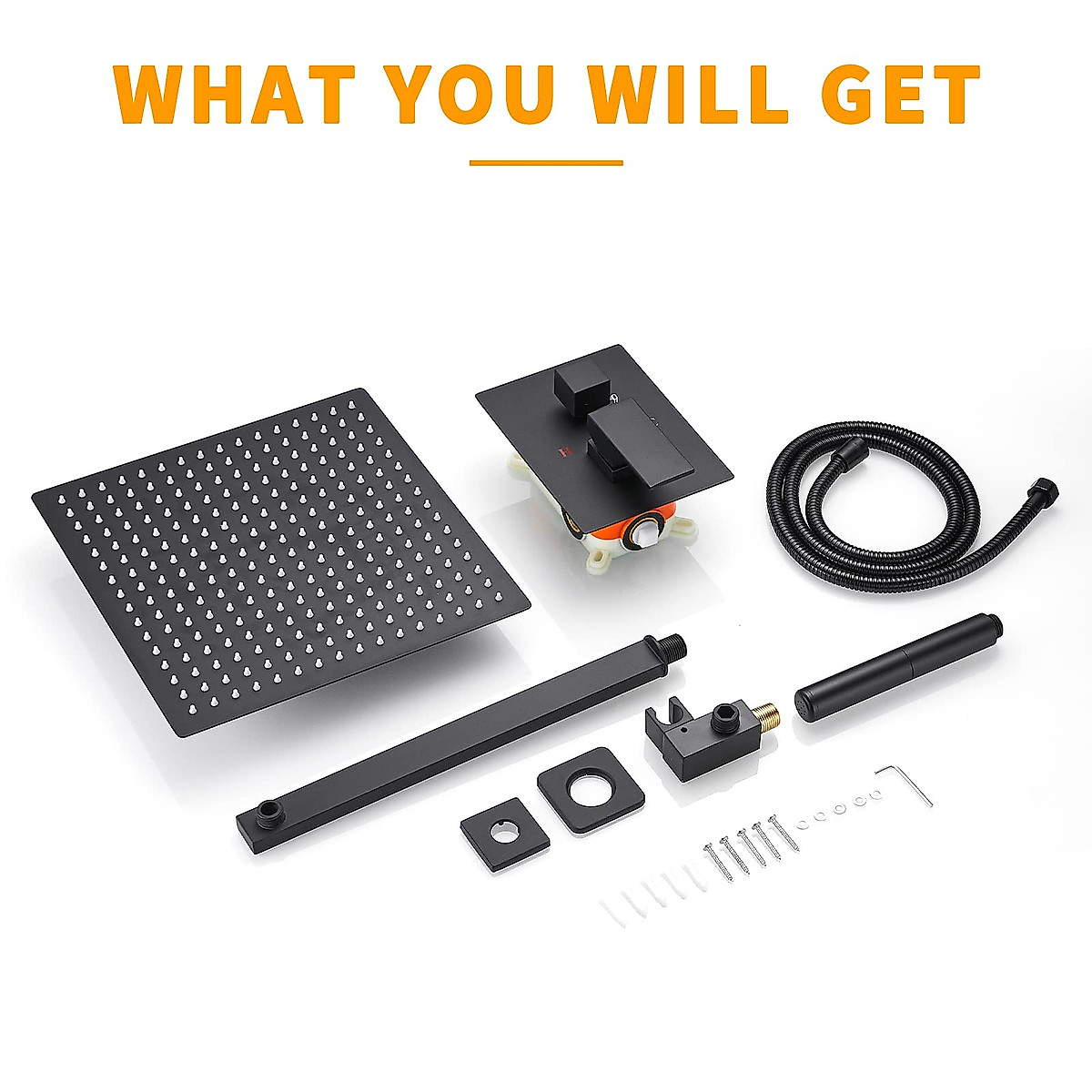 BESy Shower System with 12 Inch Rain Shower Head and Handheld Wall Mounted, High Pressure Rainfall Shower Faucet Fixture Combo Set with 2 in 1 Handheld Showerhead for Bathroom, Matte Black