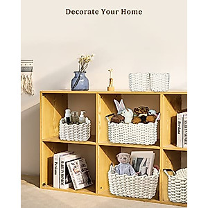 3-Piece Woven Baskets for Storage, Verkigle White Cotton Rope Basket with Handle, Decorative Cute Baskets for Room Desktop Organizing, Empty Gift Basket, Small Shelf Basket for Baby Nursery