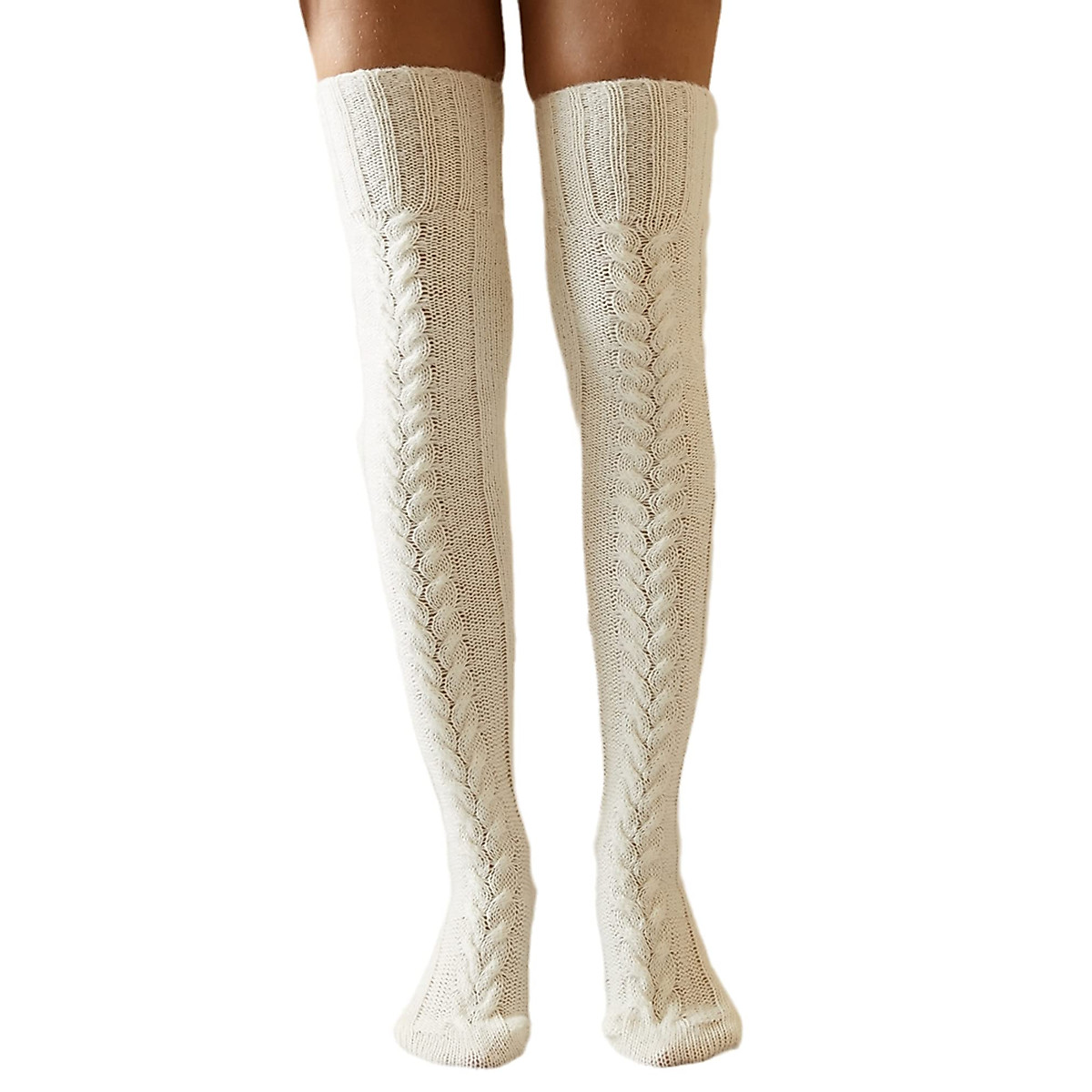 Springcmy Women's Cable Knitted High Boot Socks Extra Long Winter Over Knee Stockings Leg Warmers