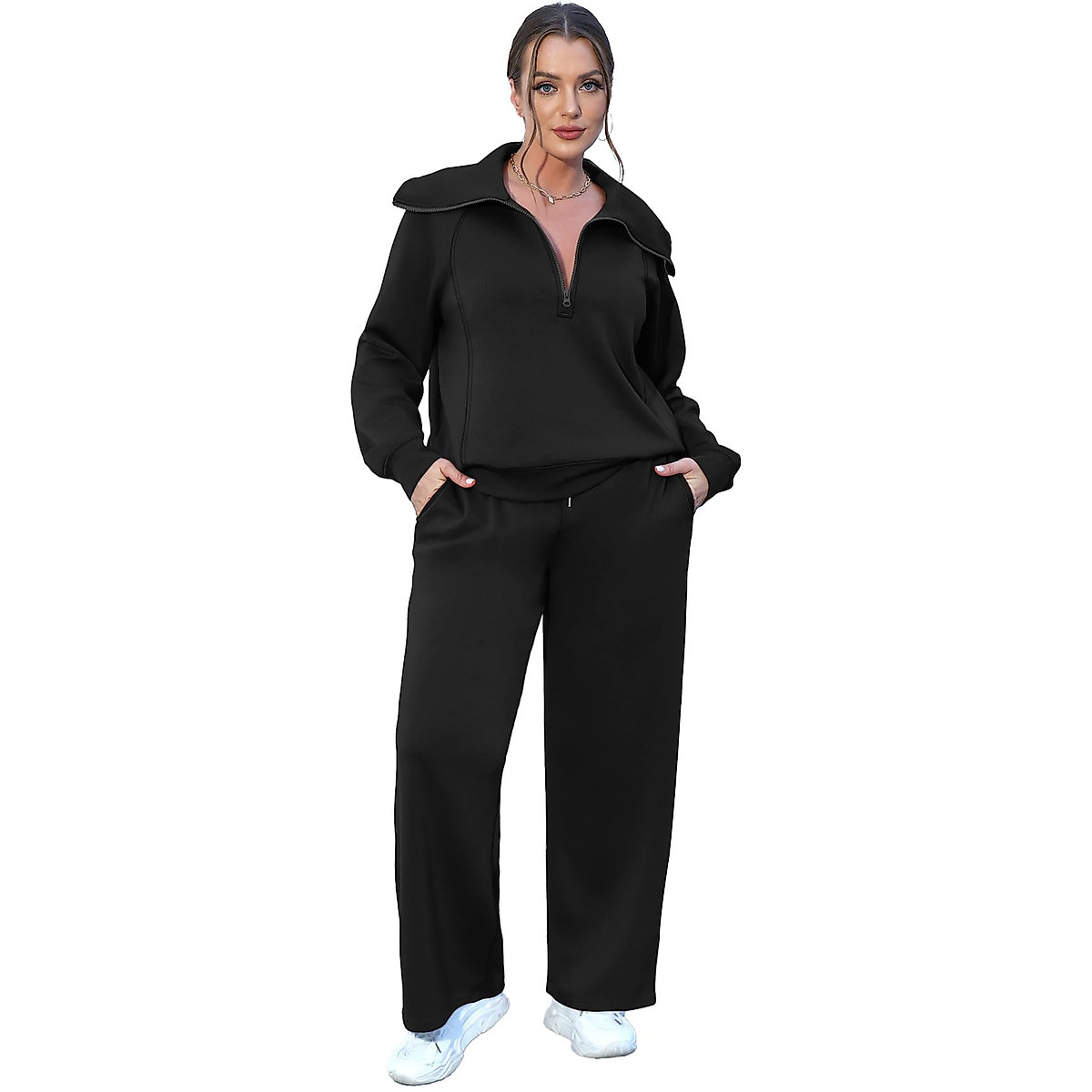 XIEERDUO Loungewear Set Women Fall Fashion 2024 Sweatsuit Set 2 Piece Outfits Black M