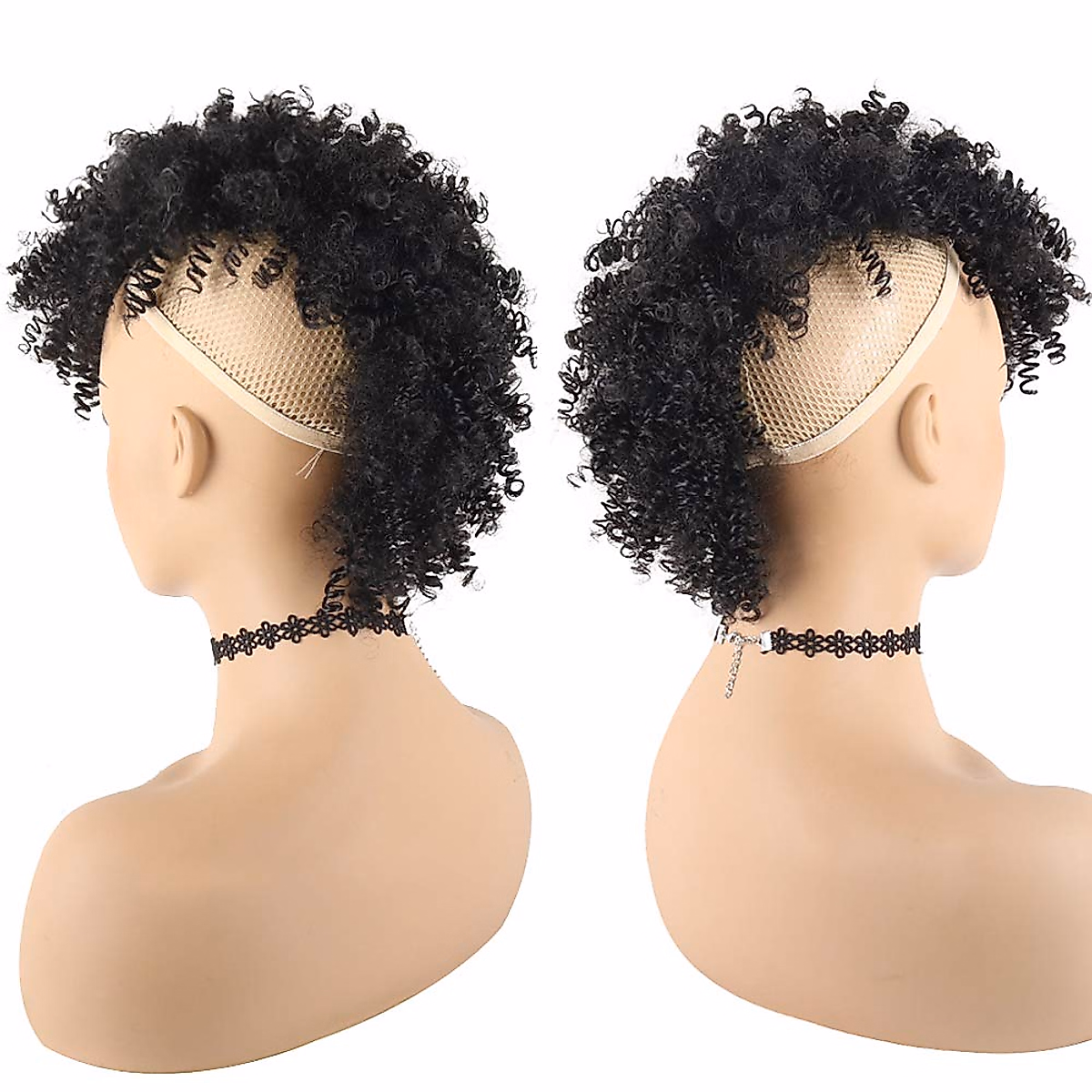 KRSI Afro High Puff Hair Bun Ponytail Drawstring With Bangs Synthetic Jerry Curly Mohawk Kinkys Curly Fauxhawks Pony Tail Clip in on Ponytails for Women Hair Extensions with six Clips(Black)