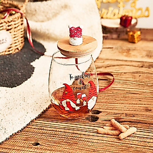 Christmas Gnome Wine & Water Glasses With Dwarf Wood Cover - Set of 2-17.5oz - Santa Holiday Festive Gnomes Stemless Clear Wine Glass For Red Or White Wine - Wines Glass for Women Friends Men Sister