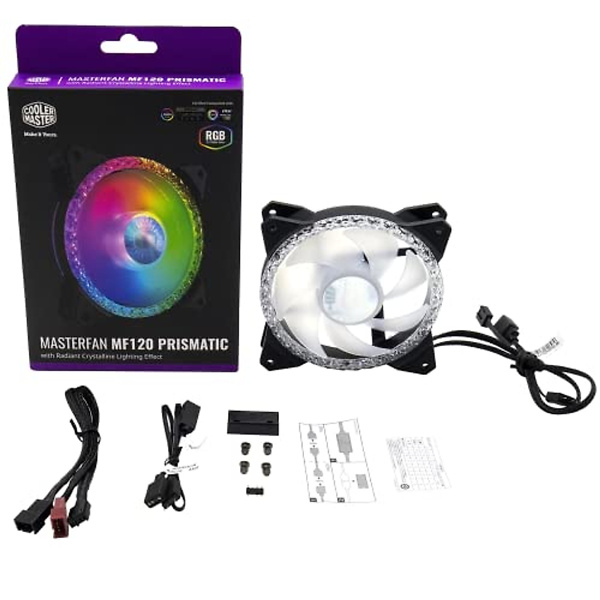 Cooler Master MasterFan MF120 Prismatic Tri-Loop ARGB 3-Pin Fan, 24 Independently LEDs, 6 LEDs Fan hub, 120mm PWM Static Pressure Fan, ARGB Header Extender for Computer Case & Liquid Radiator