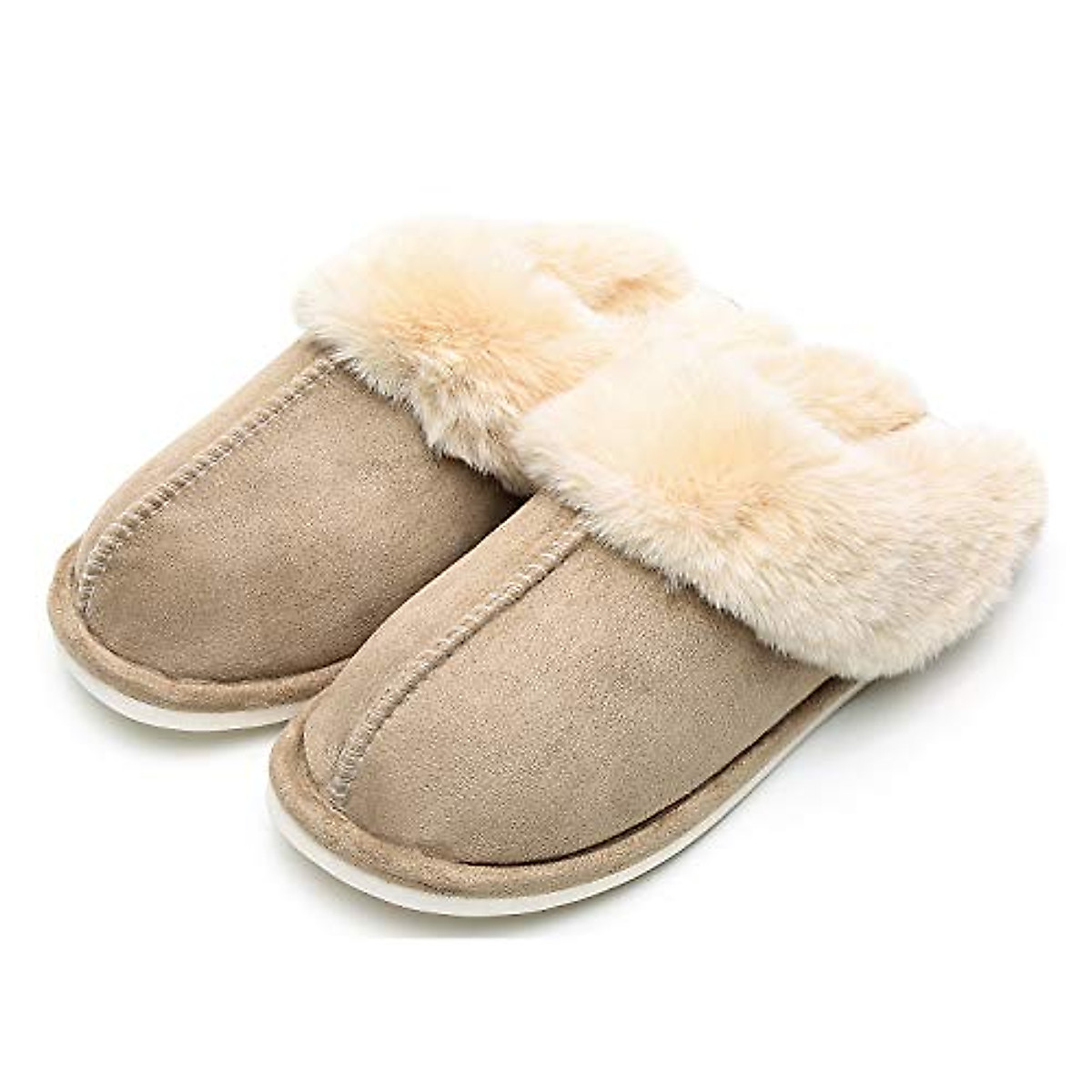 Epsion Womens Winter Warm Slipper Faux Fur Fluffy Slip-On House Slippers Suede Plush Lined/Anti-Skid Sole Indoor Outdoor