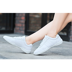 WUIWUIYU Adult Youth Women's White Cheerleading Shoe Sport Dance Training Competition Tennis Sneakers Cheer Shoes Size 2