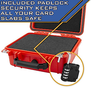 CASEMATIX Graded Card Storage Box Compatible with 22 BGS 35 One Touch 29 PSA Graded Sports Cards, Top Loaders, Waterproof Graded Card Case with Customizable Card Case Foam and Padlock