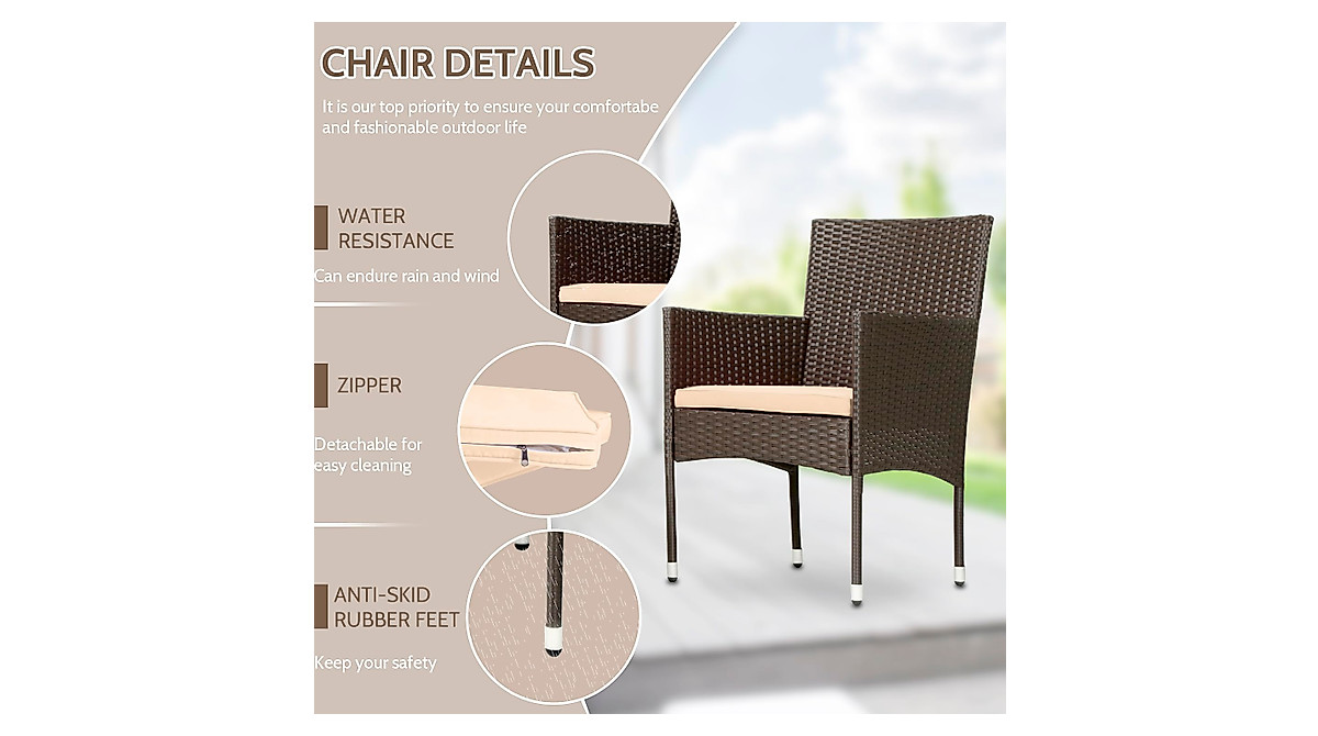 FDW 4-Piece Outdoor Patio Furniture Set - Wicker & Steel Frame