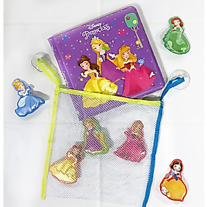 Disney Princess Bath Time Books - Activity Books for kids, Bath book, 6 Padded suction cups, 1 Mesh bag