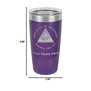 LaserGram 20oz Vacuum Insulated Tumbler Mug, Flag of Nicaragua, Personalized Engraving Included (Dark Purple)