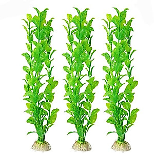 SunGrow Plastic Aquarium Plant Set, Vibrant Green Leaves with Resin Base, 3 Pieces per Pack