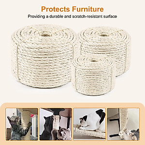 SIsal Rope for Cat Scratcher 1/4" 164 Foot White Natural Sisal Rope for Repairing Cat Scratching Post