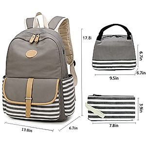 Sunborls Backpack for Teen Girls Lightweight High-capacity Middle Student Bookbag Women Backpack With Lunch bag Pencil Bags Student Bookbags 3Pcs (Grey)