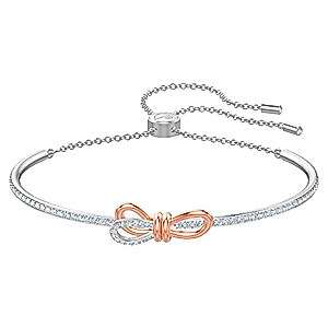 Swarovski Lifelong Bow Bangle Bracelet, Women's White Crystal Bow Design Bracelet with Mixed Rose-Gold Tone and Rhodium Plating