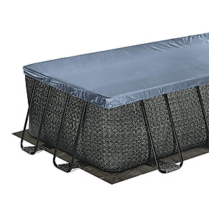 Summer Waves 18 Foot x 9 Foot x 52 Inch Above Ground Herringbone Outdoor Rectangle Frame Swimming Pool Set with Filter Pump, Pool Cover, Ladder, and Ground Cloth