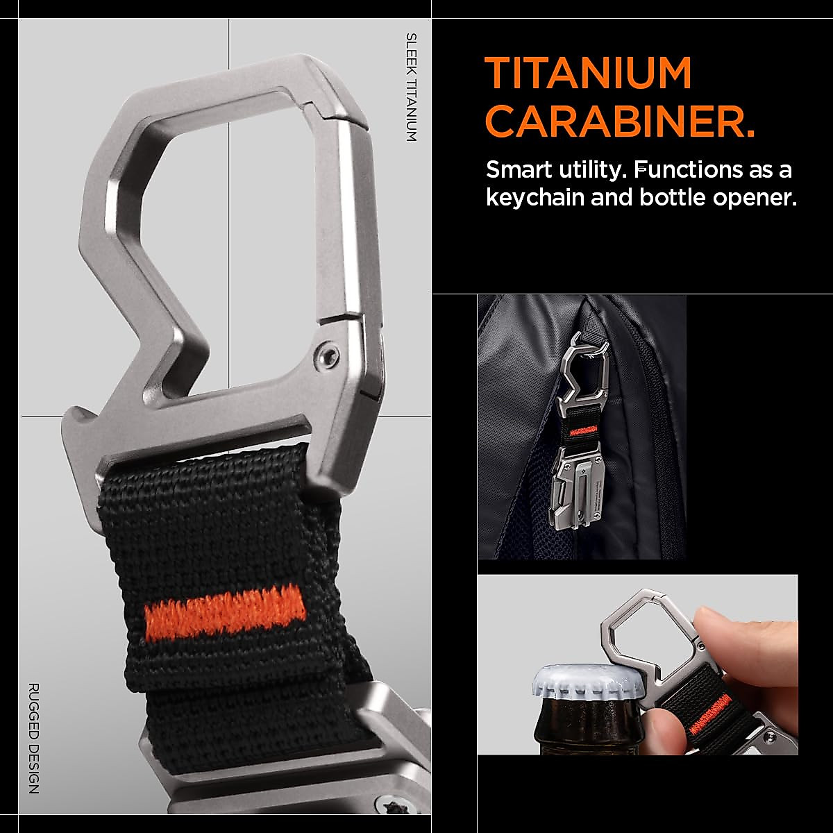 Spigen Life Titanium Keychain Pocket Knife with Carabiner, Key Clip, Keychain Clip Folding Knife, Everyday Carry EDC Gear Gadget and Equipment Bottle Opener - Gunmetal