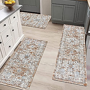 Pauwer Boho Kitchen Rugs Sets of 3 Non Slip Rubber Kitchen Mats for Floor Waterproof Kitchen Rugs and Mats Washable Farmhouse Kitchen Area Rug Floor Carpet Runner Rugs for Hallway Laundry Room