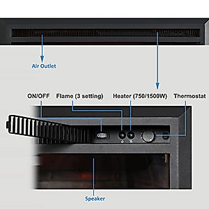 PuraFlame Western Electric Fireplace Insert with Fire Crackling Sound, Remote Control, 750/1500W, Black, 33 5/64 Inches Wide, 21 Inches High