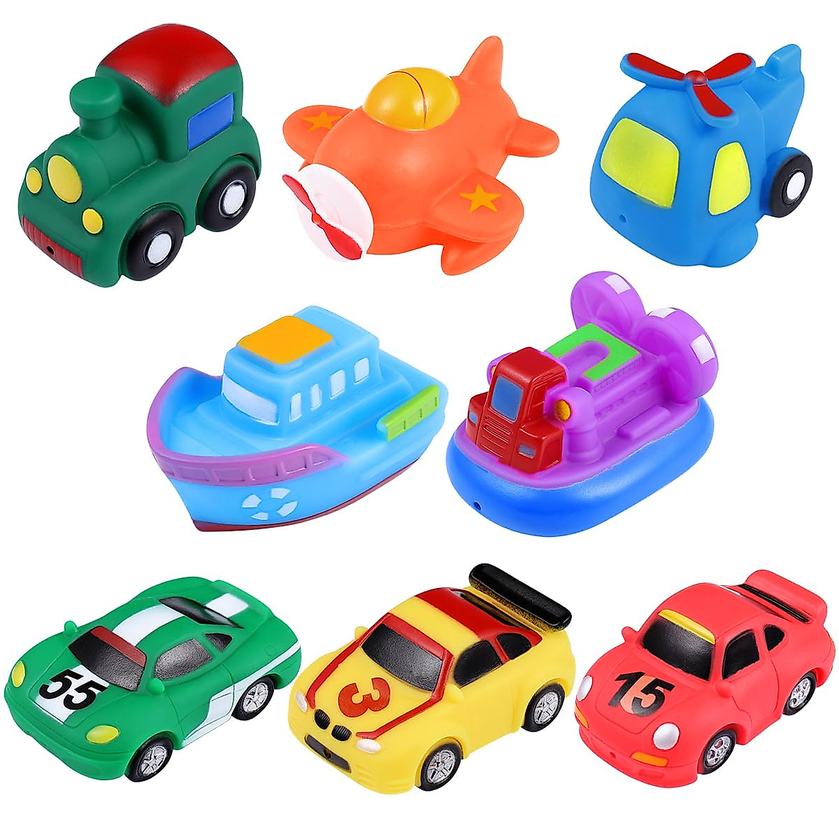 Bath Swimming Toys,8 Assorted Mini Pool Toys 3 Racing Car + Train + Boat + Hovercraft + Helicopter + Fighter