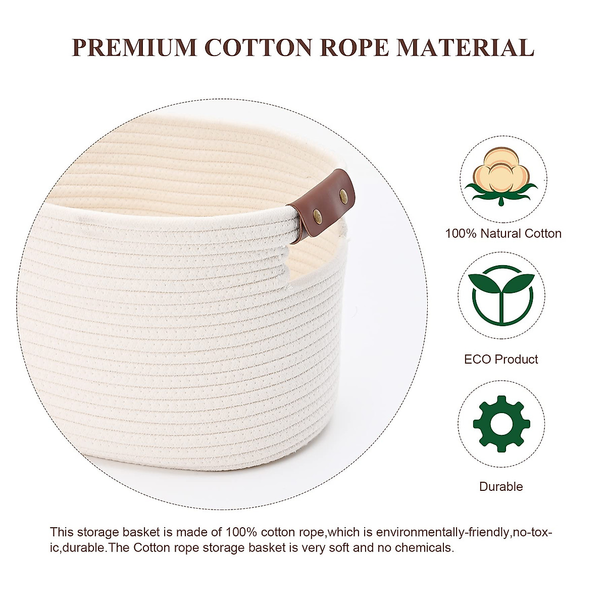 ECDYQXVU 1 Pack Cotton Rope Storage Baskets,15x10x9in,Collapsible Storage Bins, Decorative Woven Basket Cube Storage Organizer for Nursery, Laundry, Towel, Clothes, Cosmetics, Books(White)