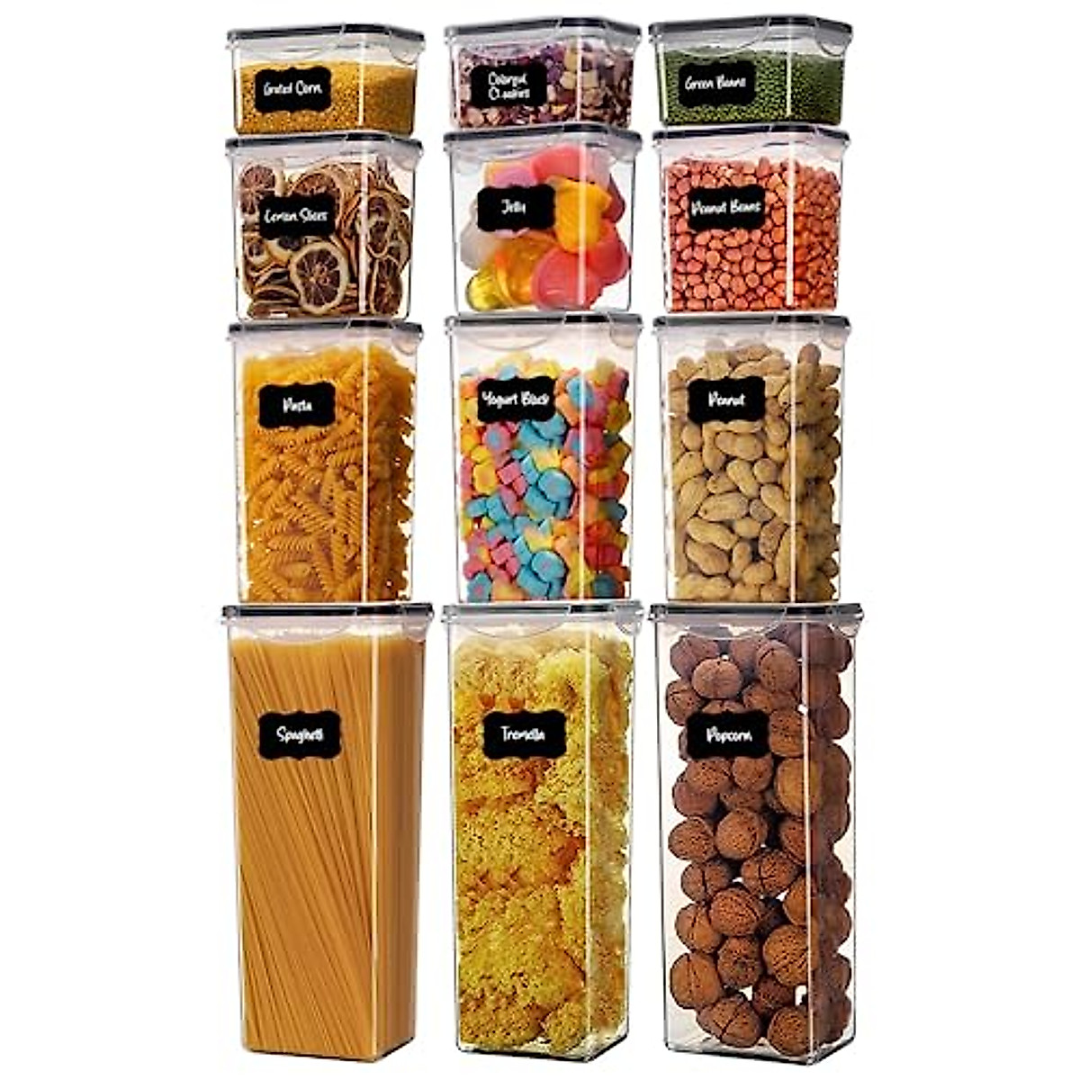 12 Pcs Airtight Food Storage Containers with Lids-Plastic Pantry Storage Containers-100% Leakproof Reusable Organization and Storage, BPA Free Clear Canisters for Cereal, Sugar, Rice, Pasta, and Flour
