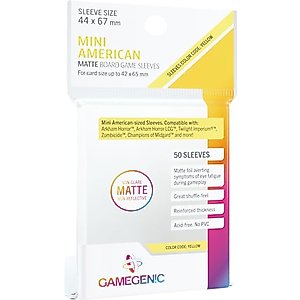 Matte Board Game Sleeves | Pack of 50 Matte Sleeves | 44 by 67 mm Card Sleeves Optimized for Mini American Card Games | Premium Card Protection | FFG Yellow Color Code | Made by Gamegenic