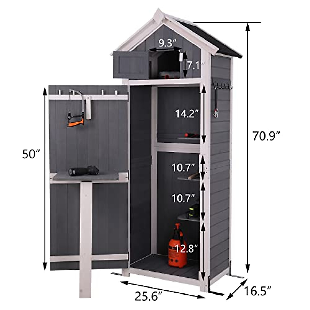 B BAIJIAWEI Garden Storage Shed - Garden Tool Storage Cabinet - Lockable Arrow Wooden Storage Sheds Organizer for Home, Yard, Outdoor (Grey)