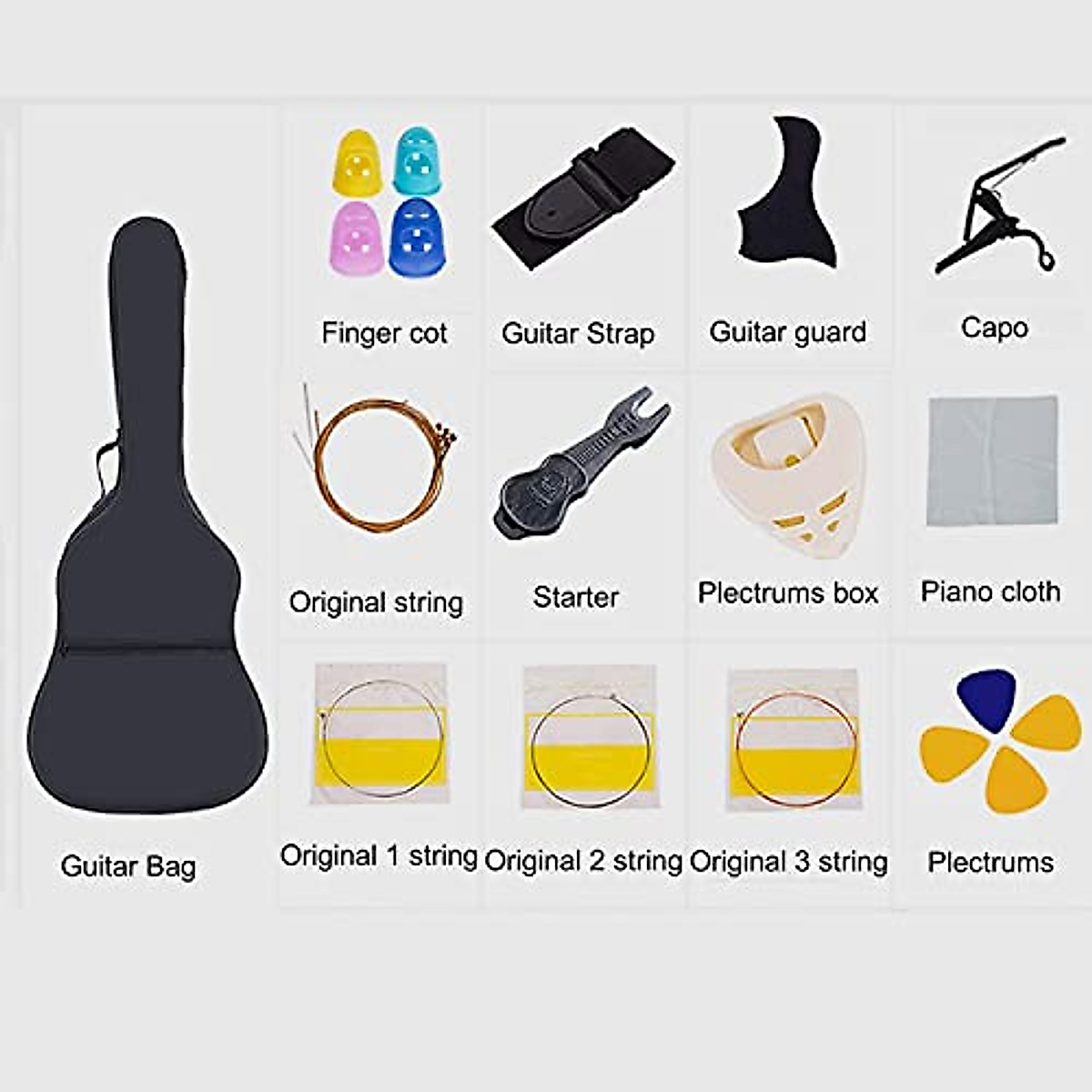MUWIZ Guitar Kit, String Instrument Electronic Guitar 38 Inches 6 String D Shaped Neck Edging Missing Corner Veneer Male Lady Ballad Wood Guitar (Color : White, Size : 38 inches)