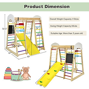 Costzon Indoor Jungle Gym, 8-in-1 Montessori Climbing Toys for Toddlers with Slide, Climbing Rock/Net, Monkey Bars, Wooden Playground Climber Playset for Kids Gifts Presents