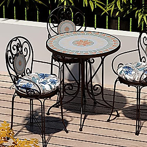 LVTXIII Outdoor All Weather Bistro Seat Cushions, Comfortable Fluffy Tufted Patio Chair Cushions Round 15”x15”x4” Set of 2 for Home Garden Furniture, Clemens Noir Blue