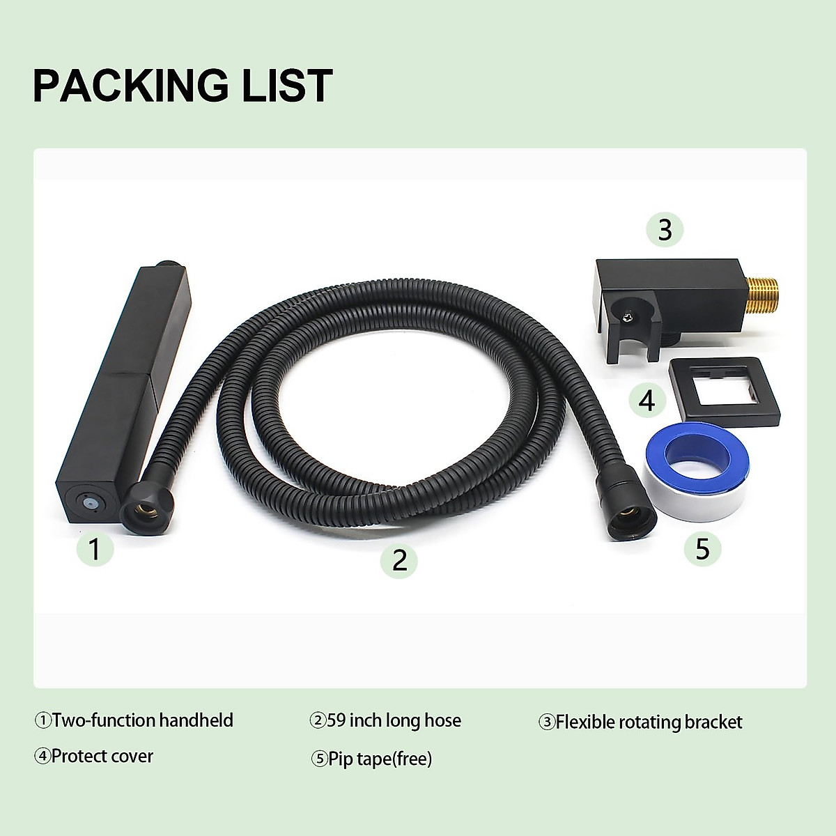 Matte Black Brass 2 in 1 Function Handheld Shower Sprayer Head with 59" Long Flexible Hose Attachment and Adjustable Shower Wand Holder