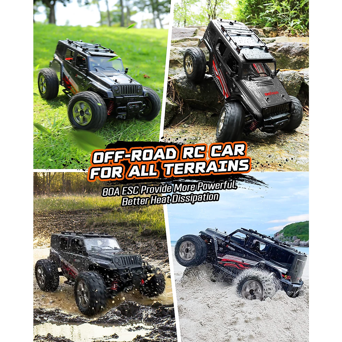 caivun 1:14 Scale Big RC Car, RC Cars 4WD Off Road Hobby Trucks 40+ KM/H High Speed Remote Control Car with Two 1500mAh Batteries, 2.4GHz All Terrain Toy Vehicle Crawler Gift for Adults Teens Boys