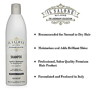 Il Salone Milano Professional Mythic Shampoo for Normal to Dry Hair - Moisturizes and Adds Shine - Premium Quality - 16.91 Fl. Oz / 500ml