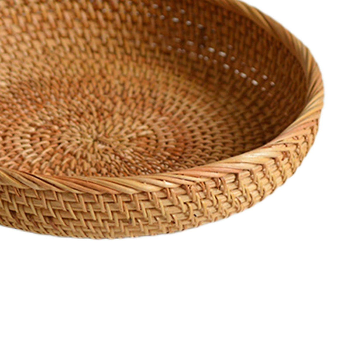 Rattan Round Serving Tray, Hand-Woven Wicker Circular Tray Tabletop Decor, Used to Decorate Storage Bread, Fruit, Vegetables, Breakfast Snacks, Small