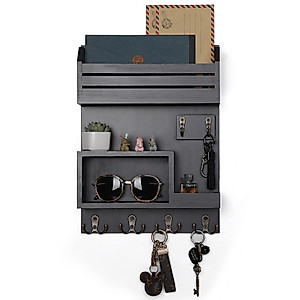 Mutsault Key Holder for Wall, Wall Mounted Mail Organizer with 6 Metal Key Hooks, Key Racks for Home Entryway Decor, Luxury Black